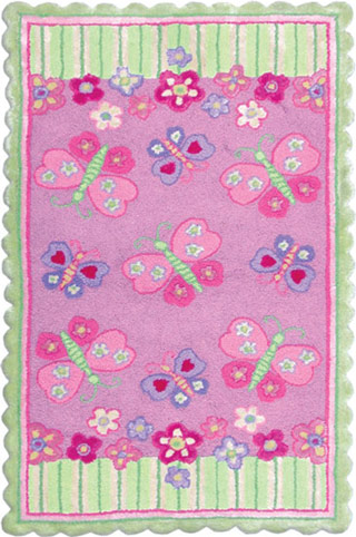 Modern Loom Pink Floral Bordered Rug