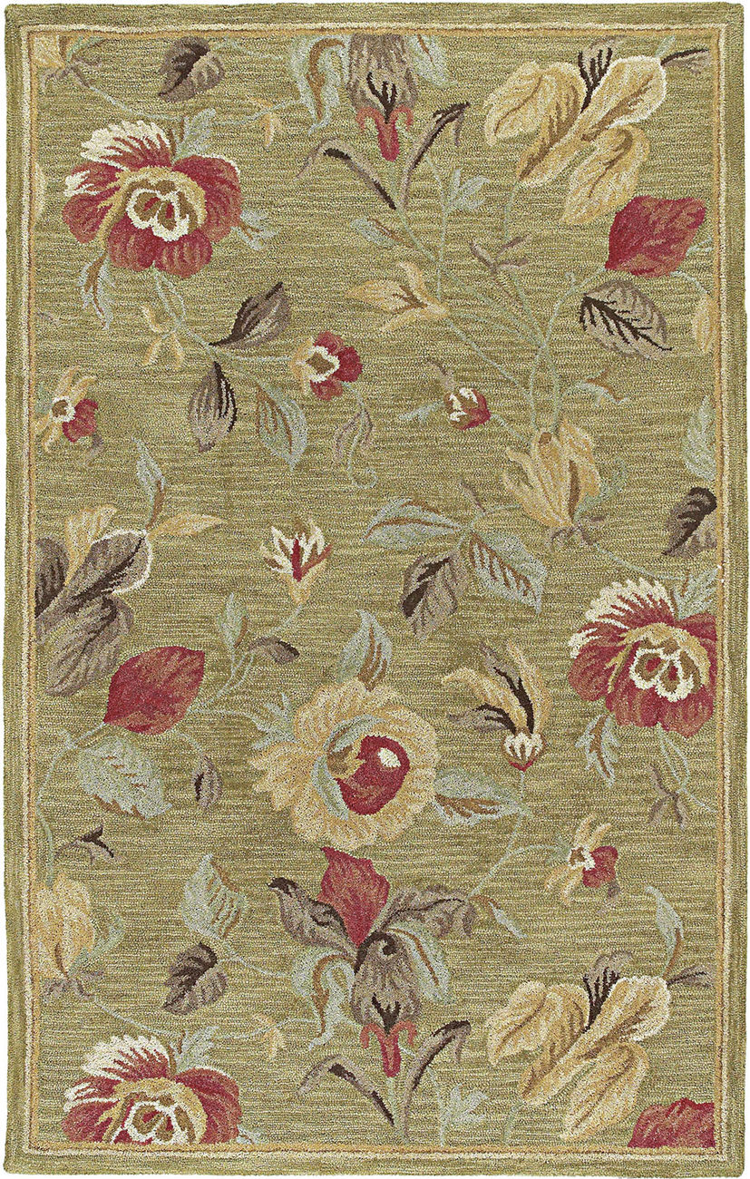 Modern Loom Khazana Olive Green Floral Contemporary Rug