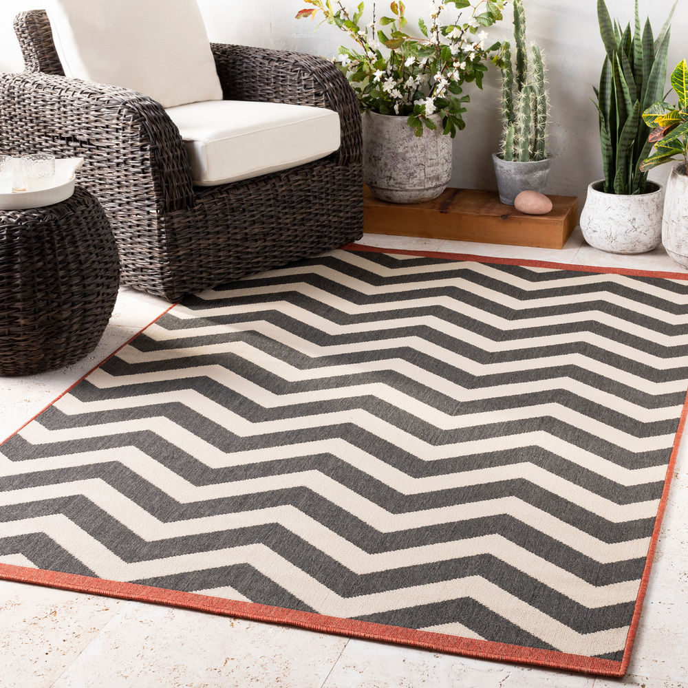 Surya Alfresco ALF-9646 Black Synthetic Striped Rug from the Striped ...