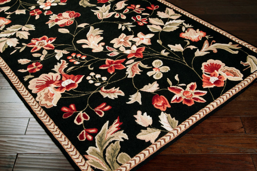 Flor FLO-8907 Black Floral Wool Rug